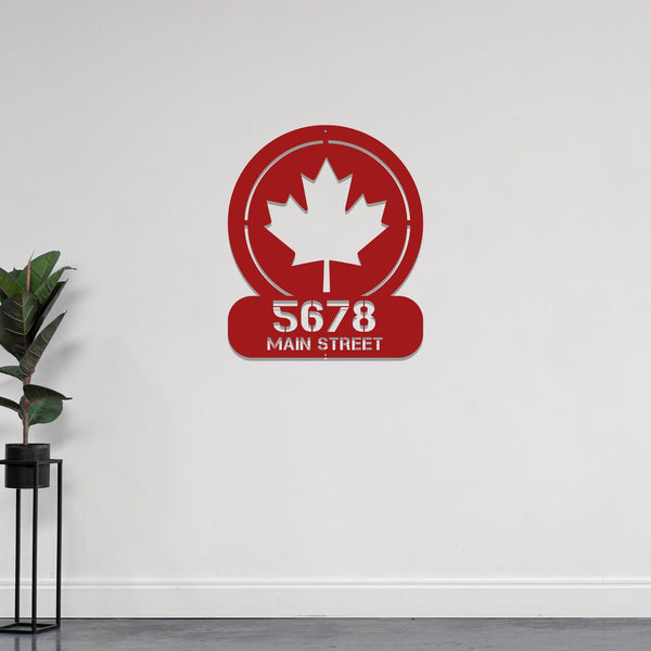 Circle Maple Leaf Address Personalized Metal Sign - monogram metal shop