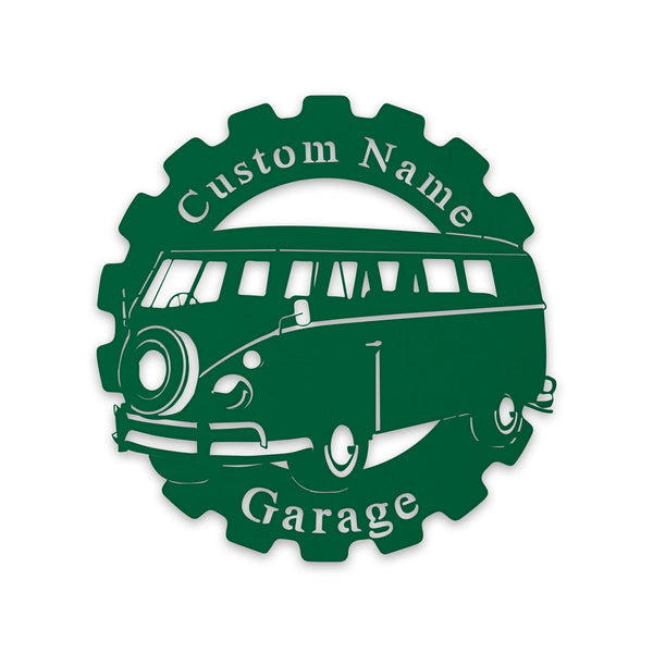 Classic Car- VW Bus in Gear- Personalized Metal Sign - monogram metal shop