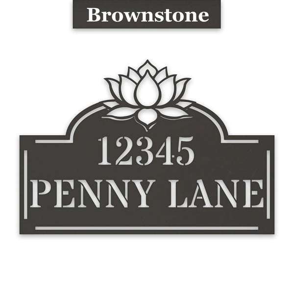 Lotus Address Plate - Custom Metal Address Sign - monogram metal shop